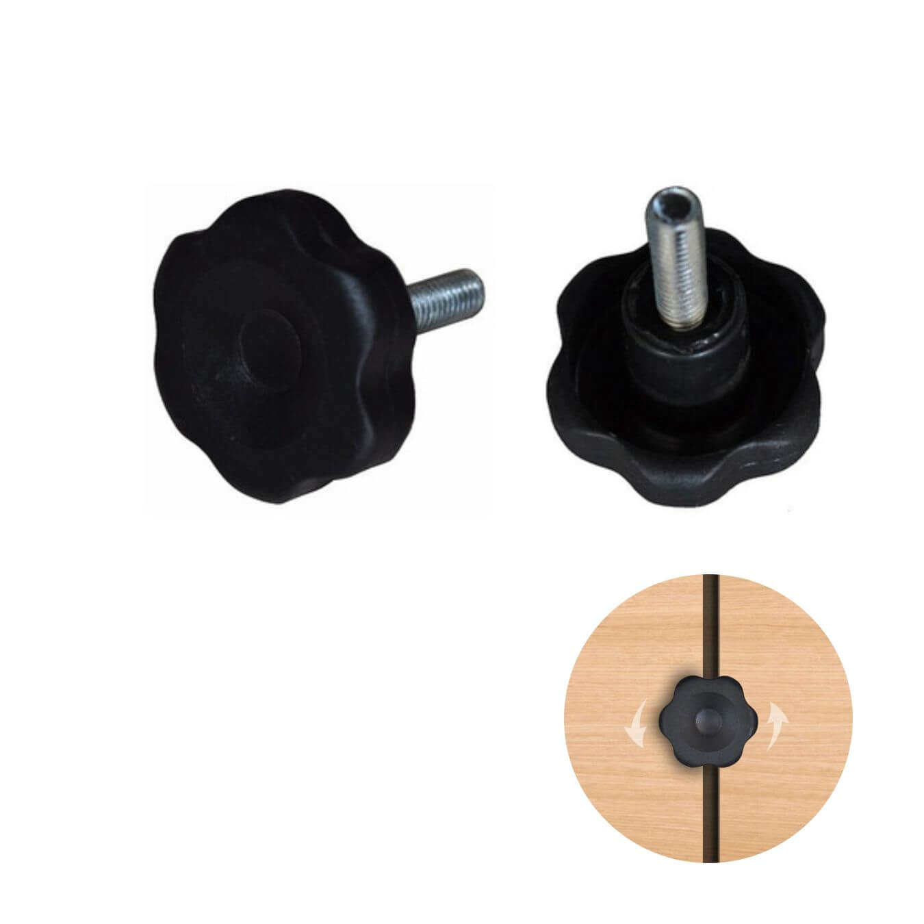 Manipulo Termoplástico Macho Preto Com Parafuso 5/16 Polegadas