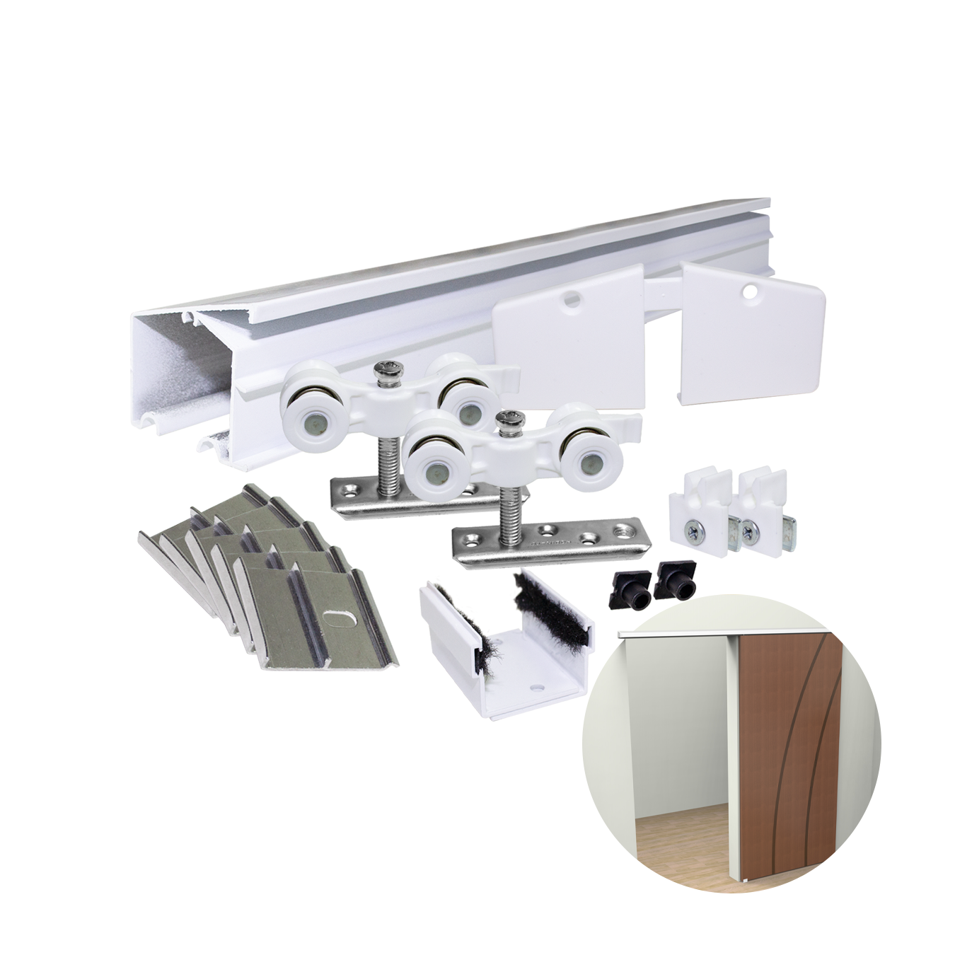 Kit Para Porta de Correr Com Fixação Oculta Branco 4r Com Trilho