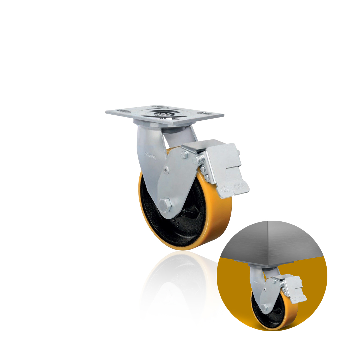 Rodízio Giratório Industrial Reforçado Com Trava Para Ate 500 Kg