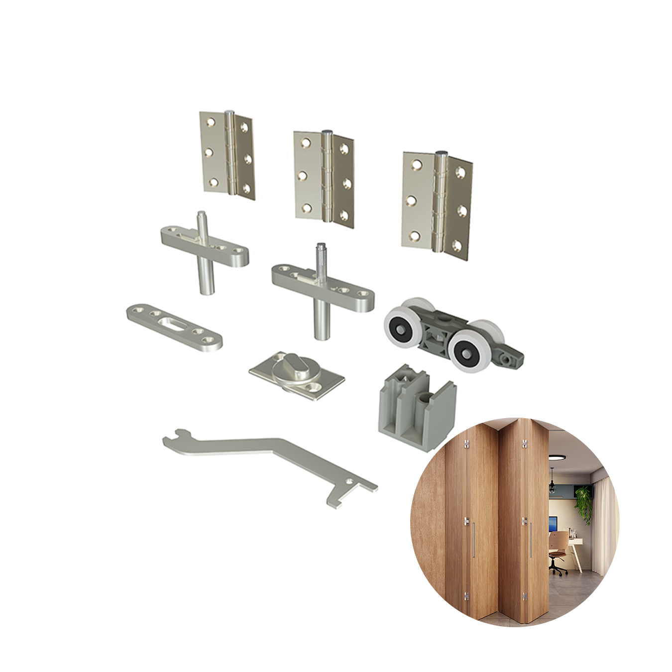 Articolato Kit Sanfonado | Pivô 2 Folhas | Com Dobradiça Padrão R