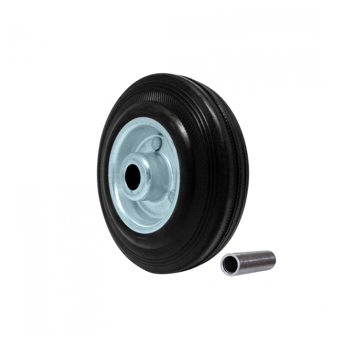 Roda de Borracha 125 Mm X 15 Mm Com Rolamento Agulha E Eixo