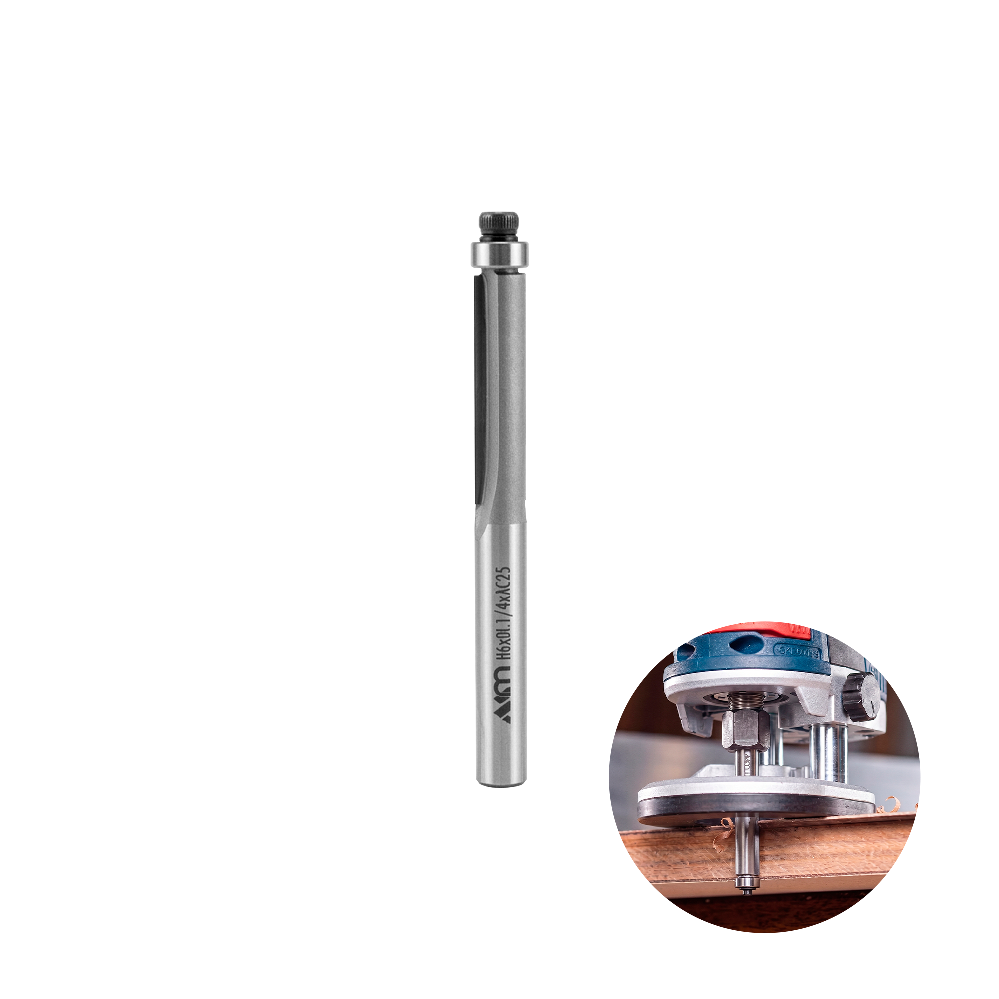 Fresa Reta Mk Com Rolamento Topo Haste 6mm Corte 1/4" X 25 Mm